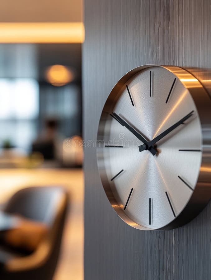 Modern Stainless Steel Clock on Office Wall. Stock Image - Image of ...
