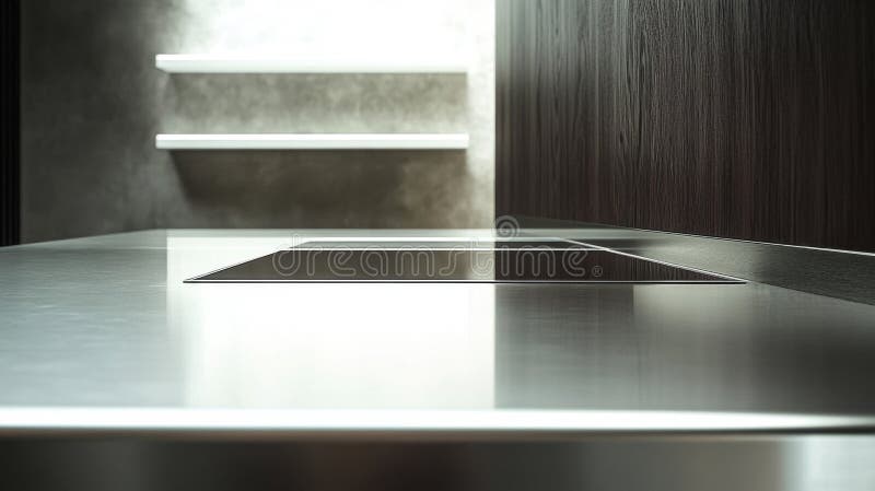 Modern Stainless Steel Kitchen Countertop with Induction Cooktop Stock ...