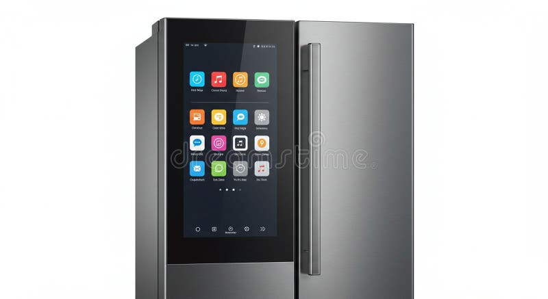 A Modern Stainless Steel Refrigerator with a Built-in Smart Touchscreen ...