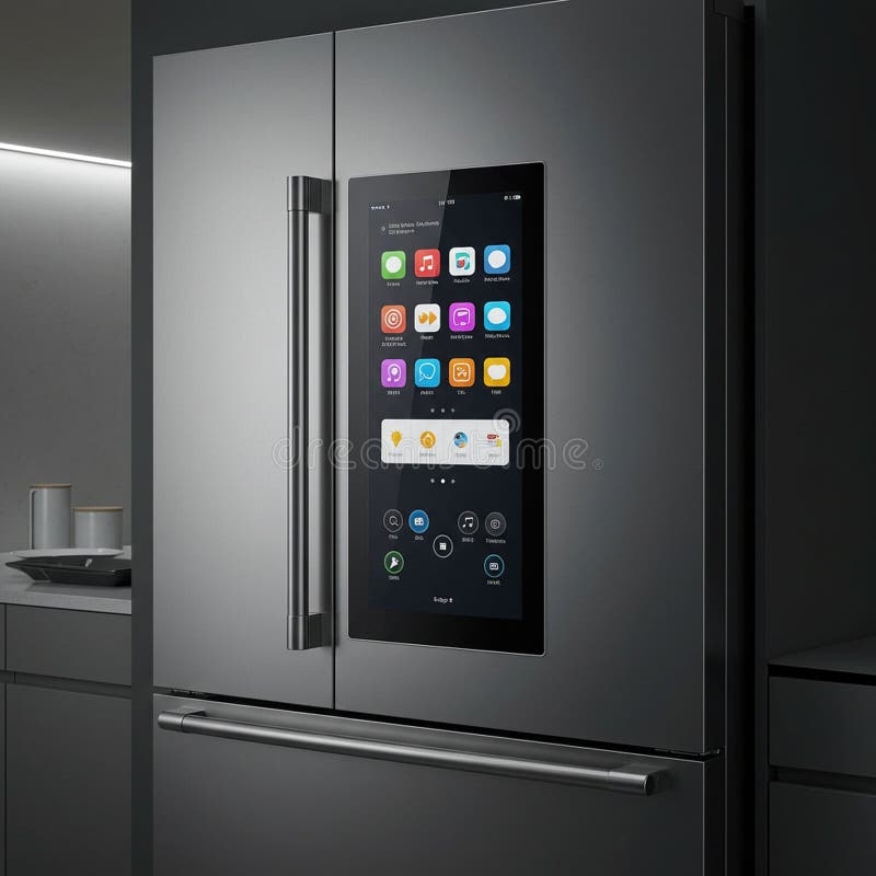 Modern, Stainless Steel Smart Refrigerator with a Digital Touch Screen ...