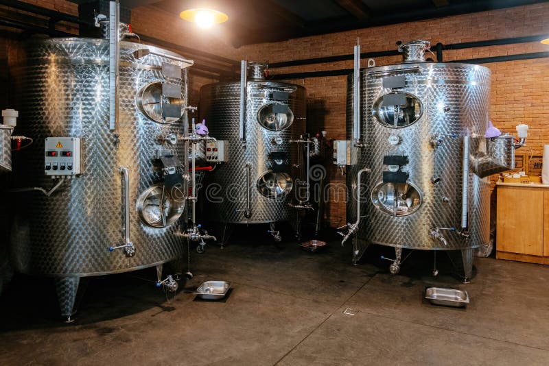 Modern Stainless Steel Tanks for Wine Storage at the Winery Stock Image ...