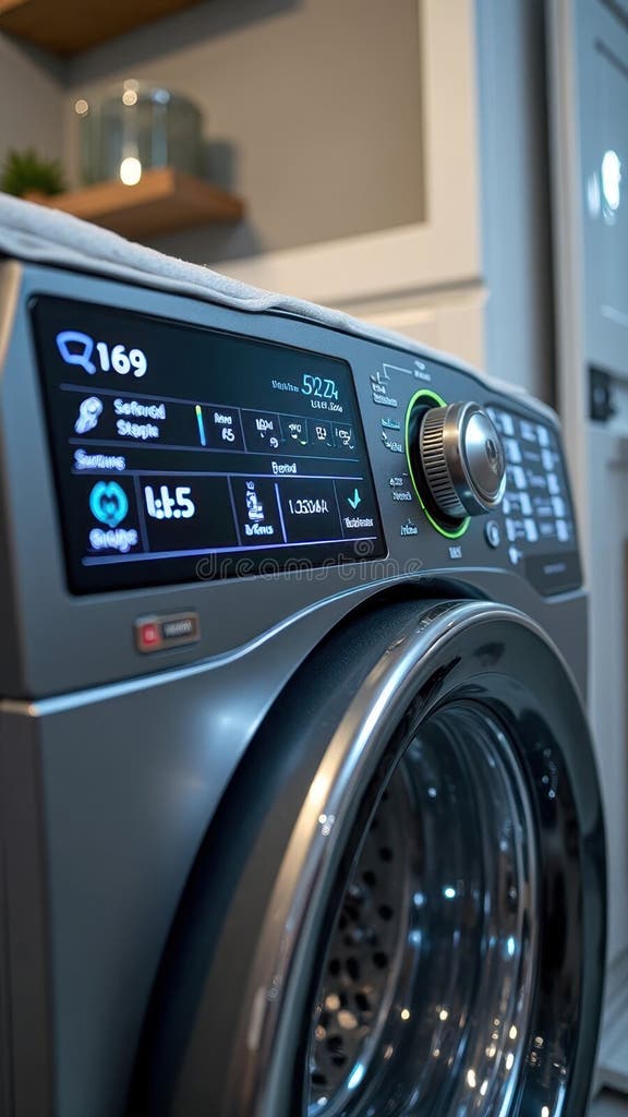 Modern Stainless Steel Washing Machine with Digital Display Control ...