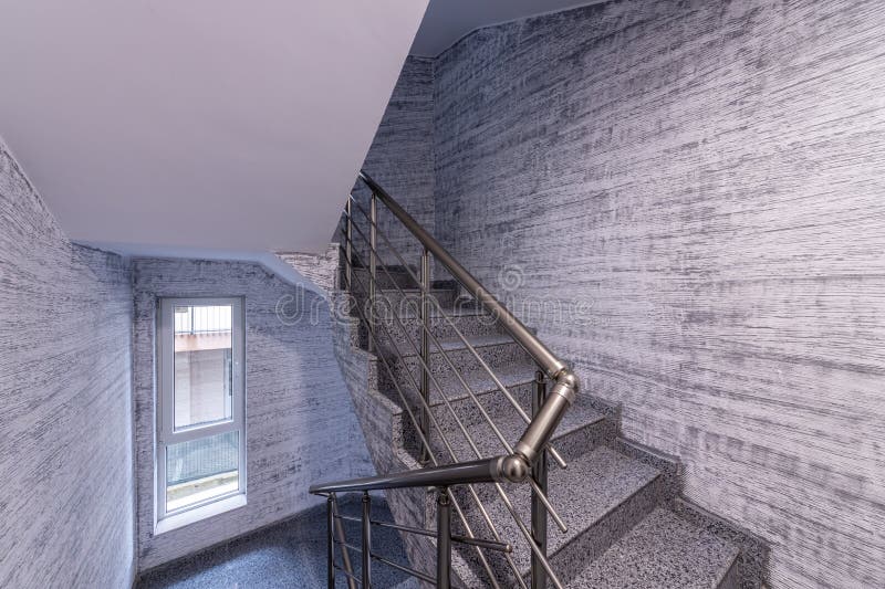 Modern Stair Case between Floors. Stairs with Metallic Rail in Modern ...
