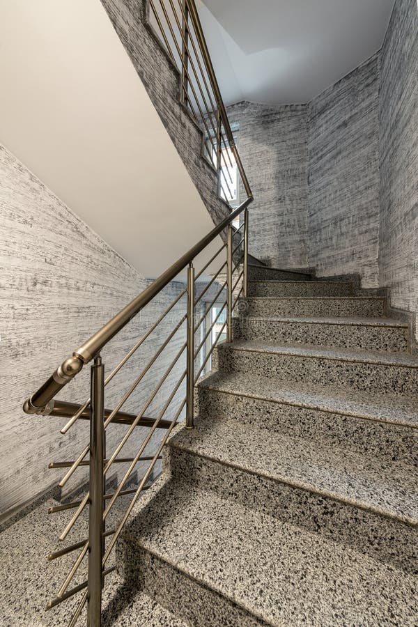 Modern Stair Case between Floors. Stairs with Metallic Rail in Modern ...