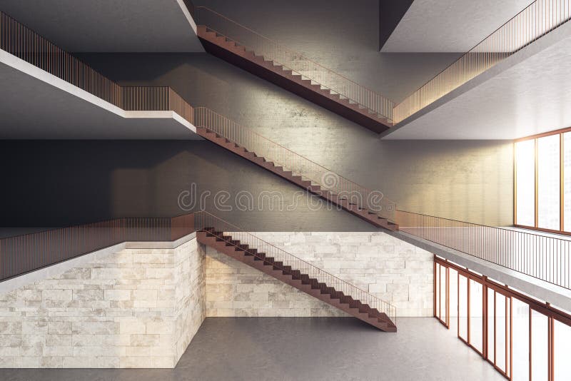 Modern Staircase on Concrete Modern High-rise Building Interior Stock ...