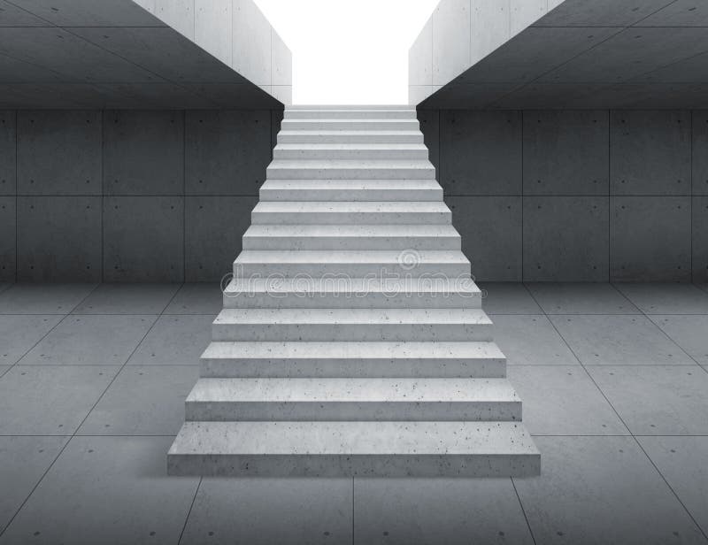 Concrete Staircase in Residential House Building - Side View. 3d Render ...