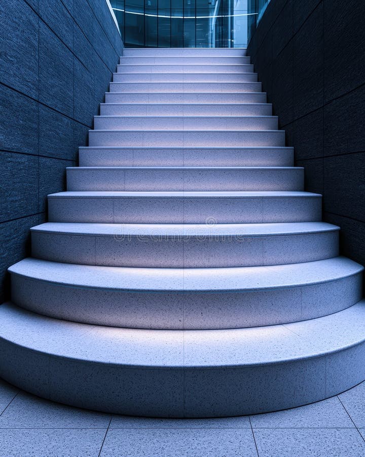 Modern Staircase with Curved Steps and Subtle Lighting. Stock ...