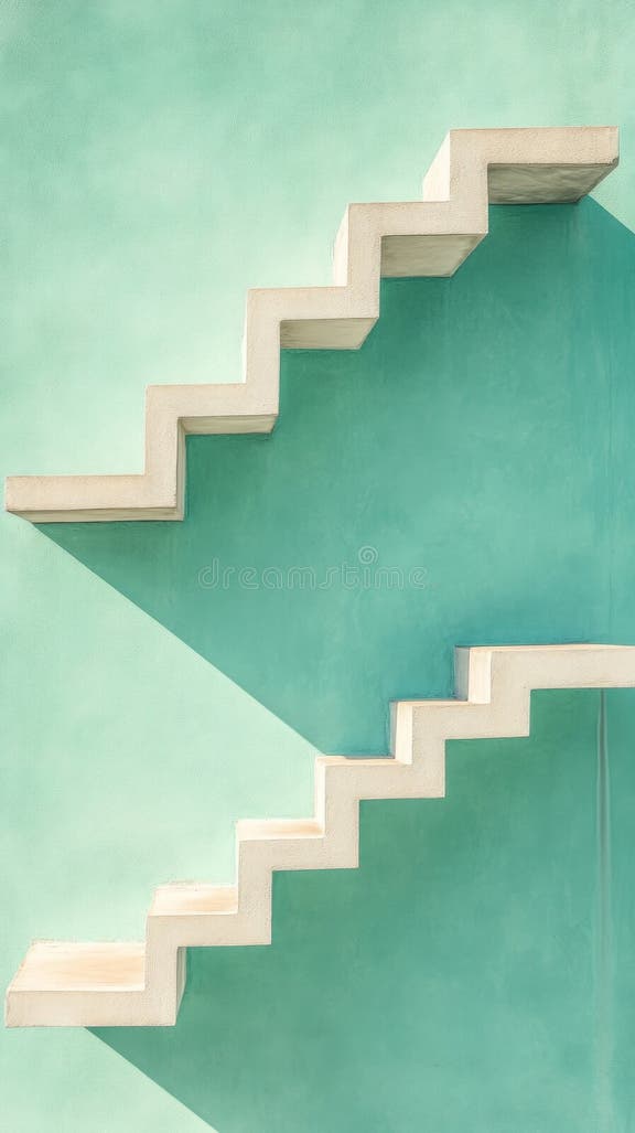 A Modern Staircase Features Angular Steps on a Mint Green Background ...