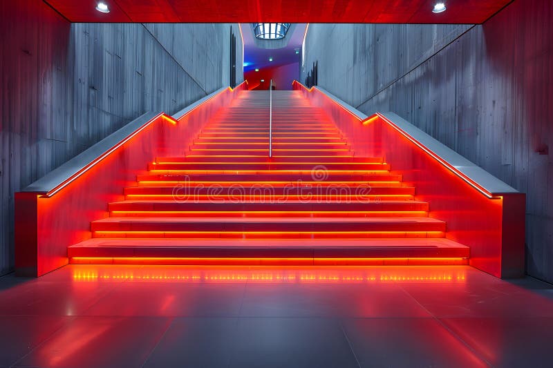 Modern Architectural Staircase with Red LED Lighting for Contemporary ...