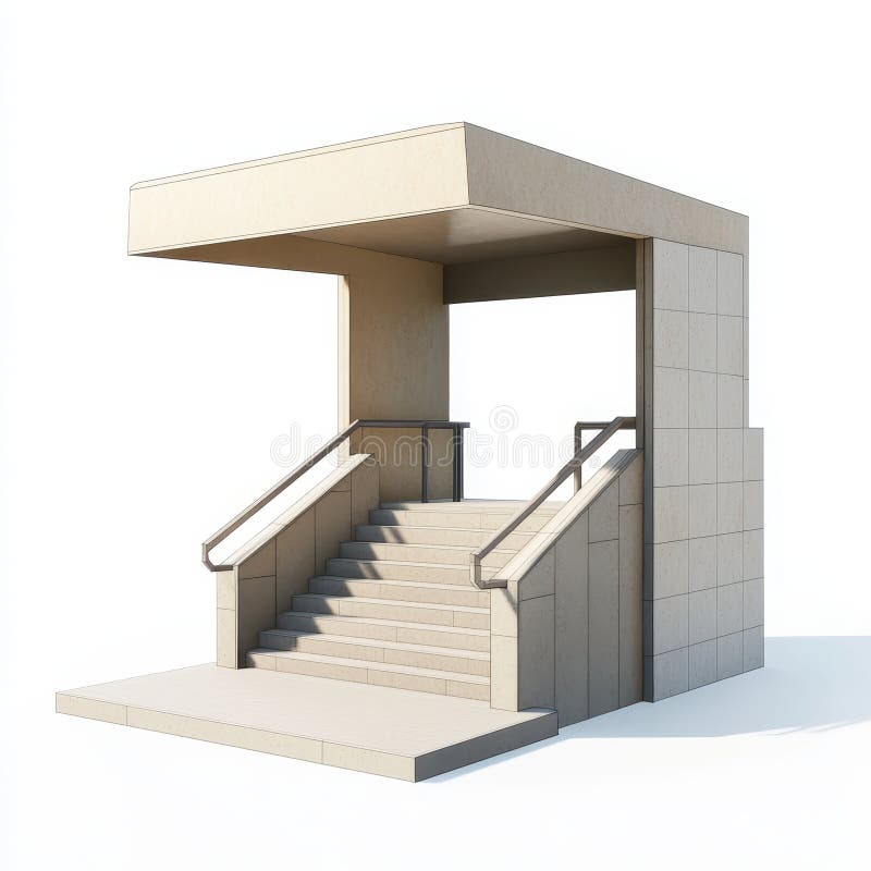 A Modern Staircase Structure with a Covered Entryway and Handrails ...