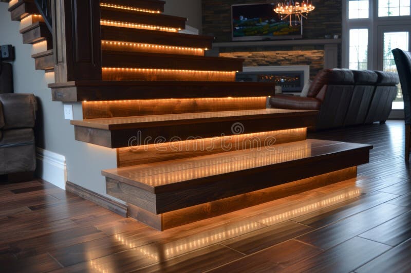 Modern Stairs with LED Lighting Stock Photo - Image of staircase ...