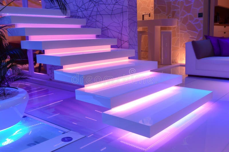 Modern Stairs with LED Lighting Stock Image - Image of home, ambient ...