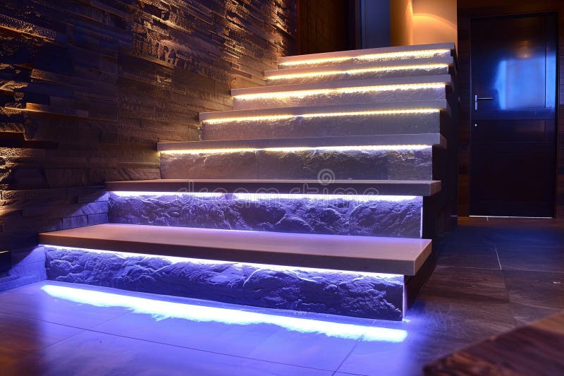 Modern Stairs with LED Lighting Stock Image - Image of futuristic ...