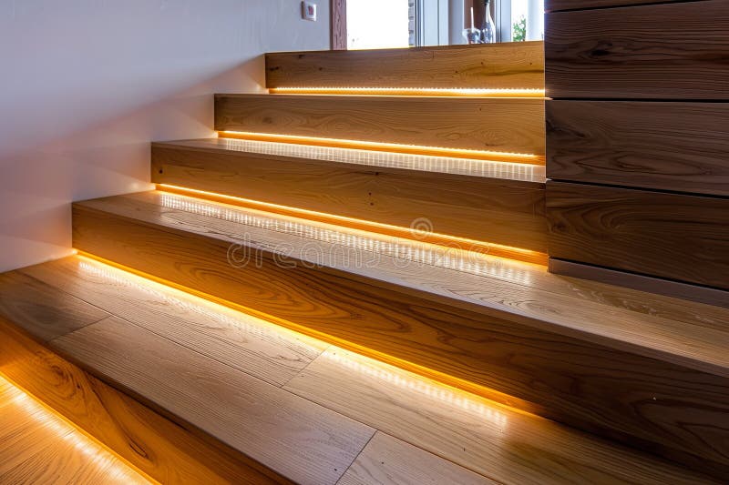 Modern Stairs with LED Lighting Stock Image - Image of decor ...