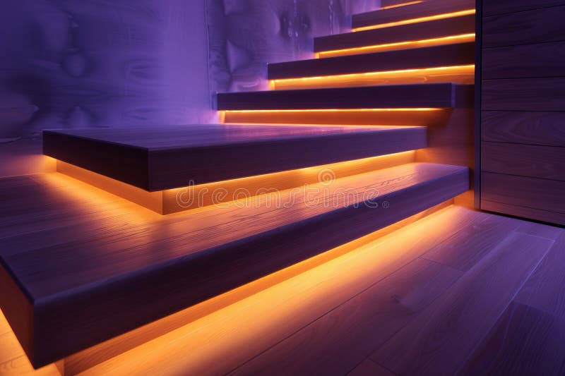 Modern Stairs with LED Lighting Stock Photo - Image of house ...
