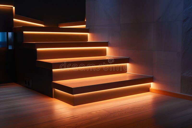 Modern Stairs with LED Lighting Stock Image - Image of installation ...