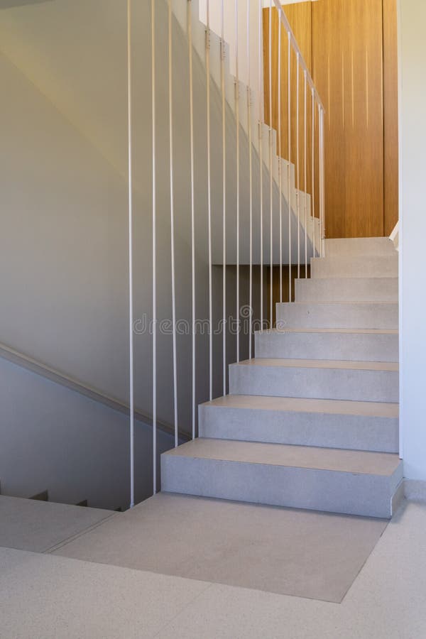 Modern Stairs with Wired Railing Stock Photo - Image of monolith ...