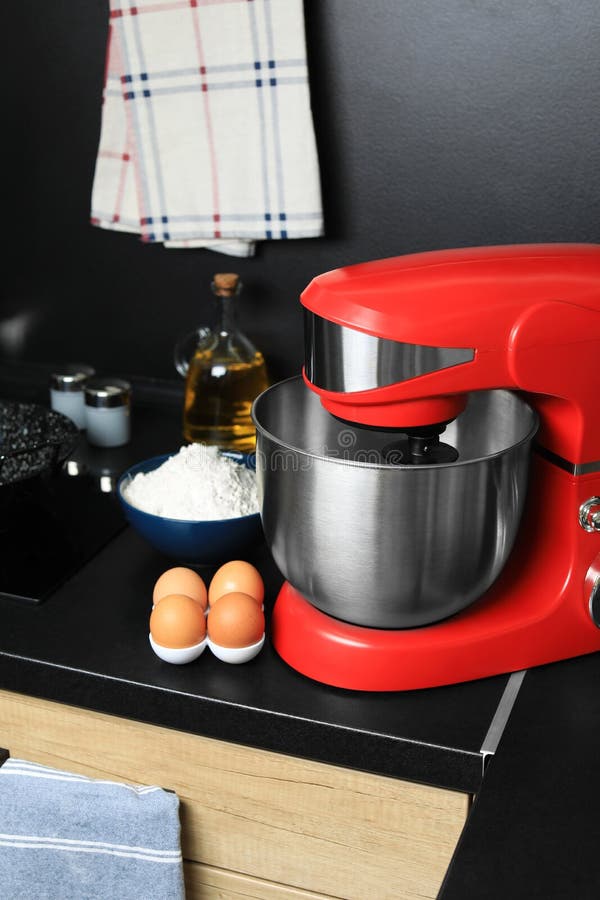 Modern Stand Mixer and Ingredients on Countertop. Home Appliance Stock ...