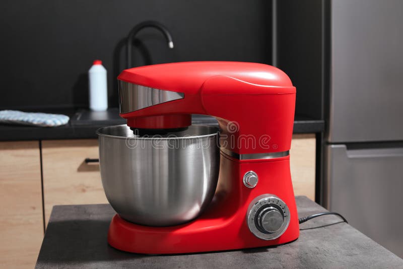 Modern Stand Mixer on Grey Table in Kitchen Stock Image - Image of ...