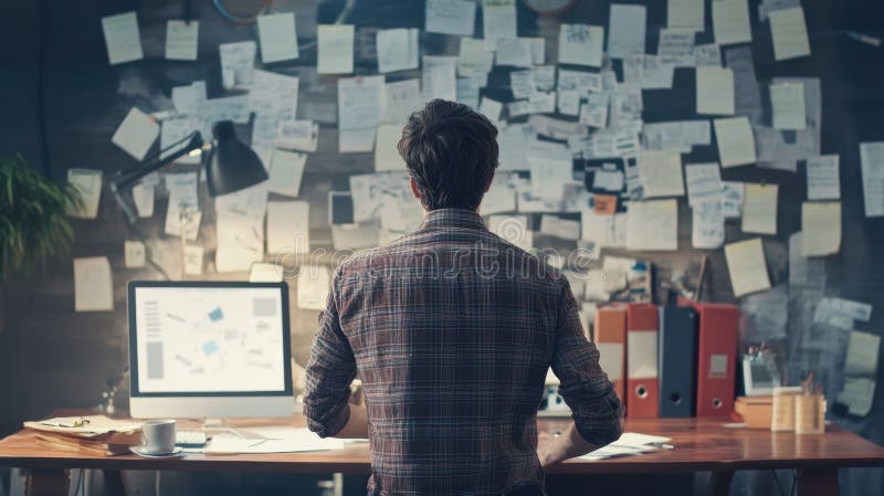 A Modern Startup Founder Brainstorming in a Creative Co-working Space ...