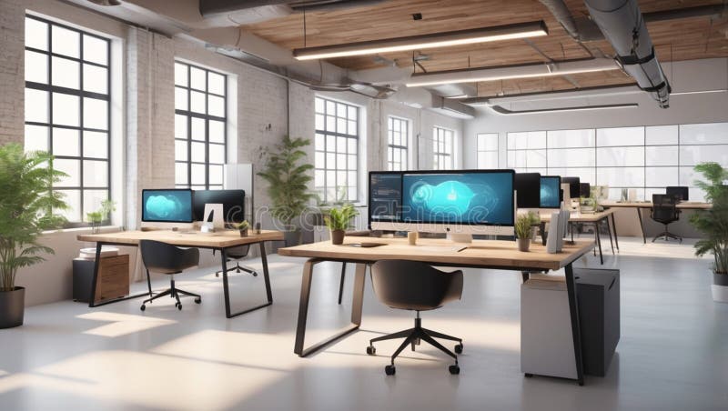 Modern Startup Office with Team Collaboration 2 Stock Illustration ...