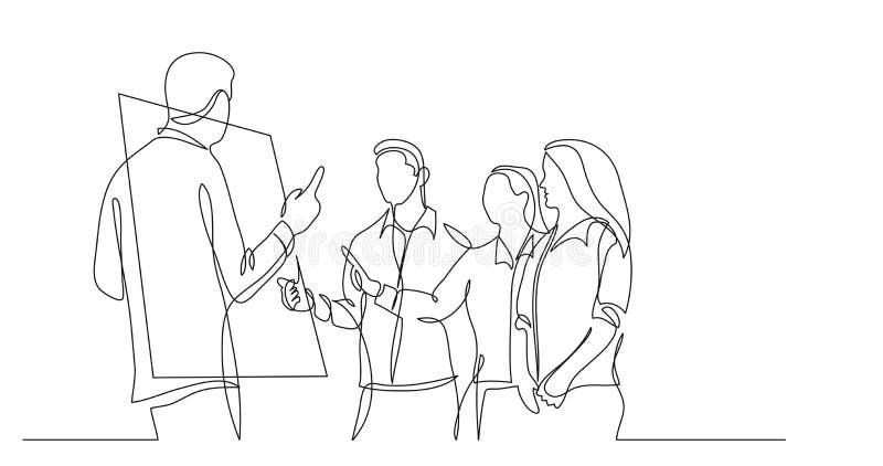 Modern Startup Team Members Discussing Near Whiteboard - One Line ...