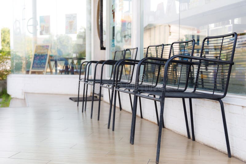 Modern Steel Black Chairs in Cafe Stock Photo - Image of industrial ...