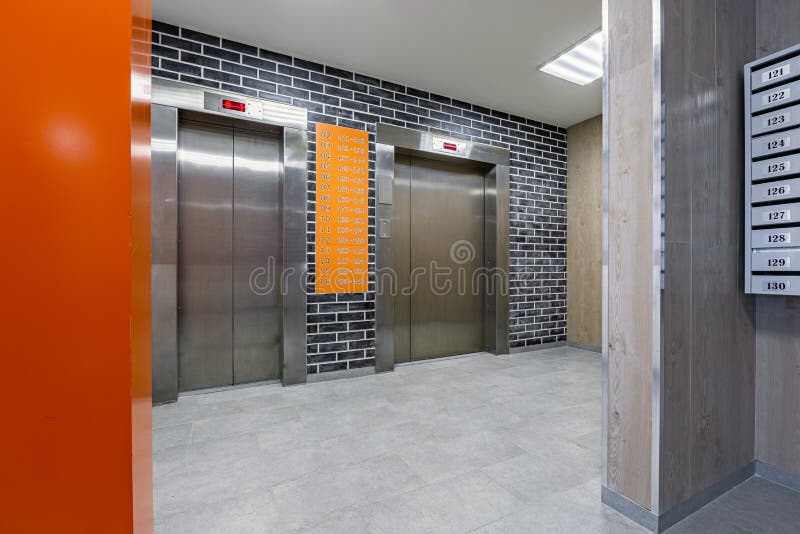Modern Steel Elevator. Perspective Wide Angle. Nobody Inside. Stock ...