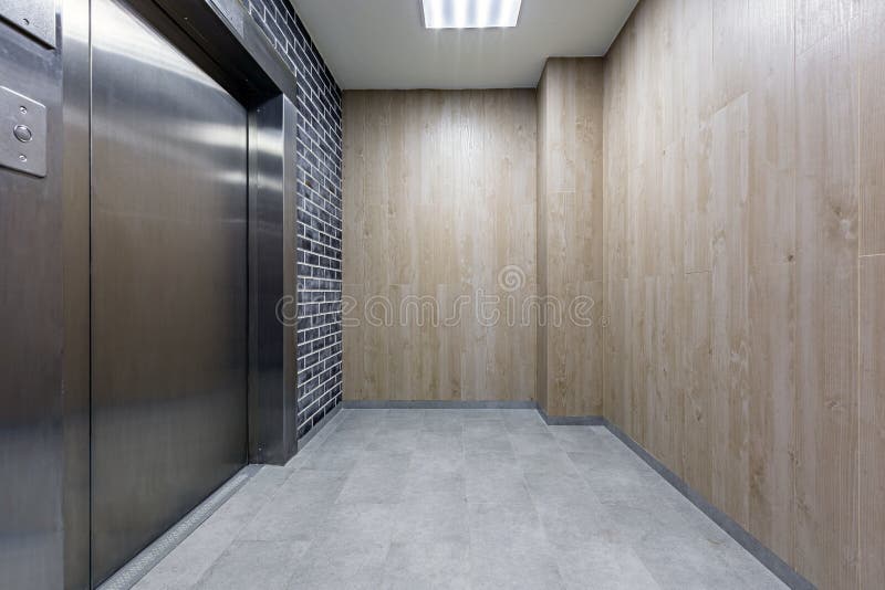 Modern Steel Elevator. Stairs, Interior, Office. Perspective Wide Angle ...