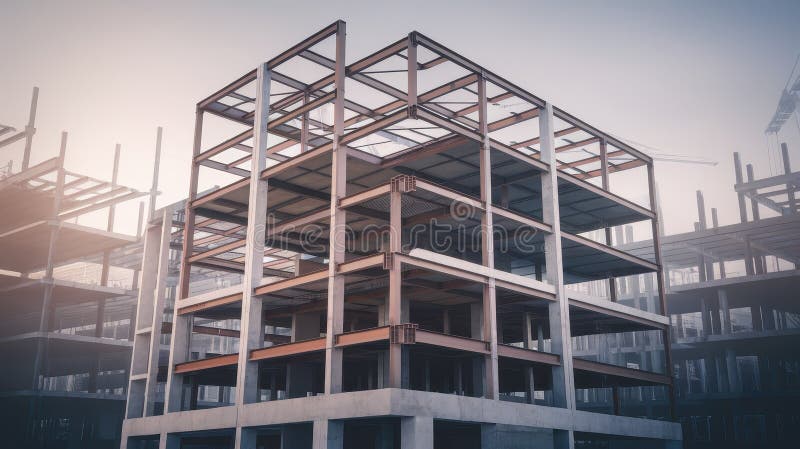 A Modern Steel Frame Building Under Construction, Showcasing Industrial ...