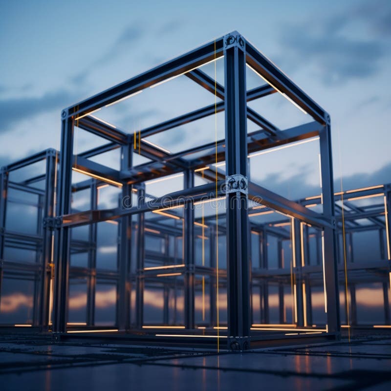 Modern Steel Frame Construction at Twilight. Generative Ai Stock ...