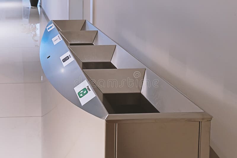 Modern Steel Litter Bin with Sections for Sorting Rubbish in Public ...