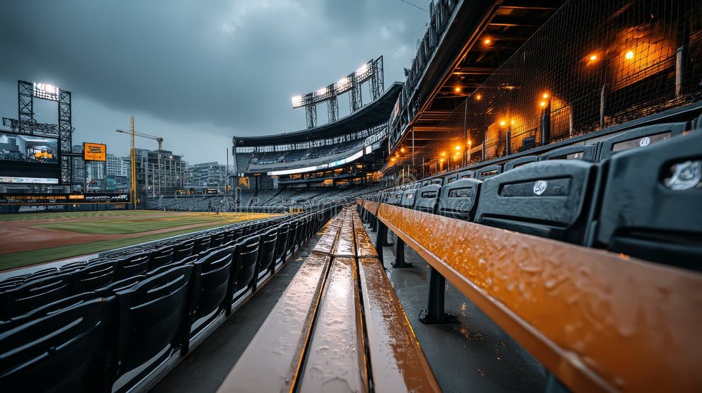 Modern Steel Stadium Architecture with Dramatic Lighting and Empty ...