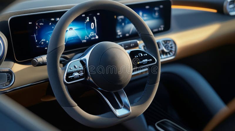 A Modern Steering Wheel Equipped with Advanced Digital Displays in a ...