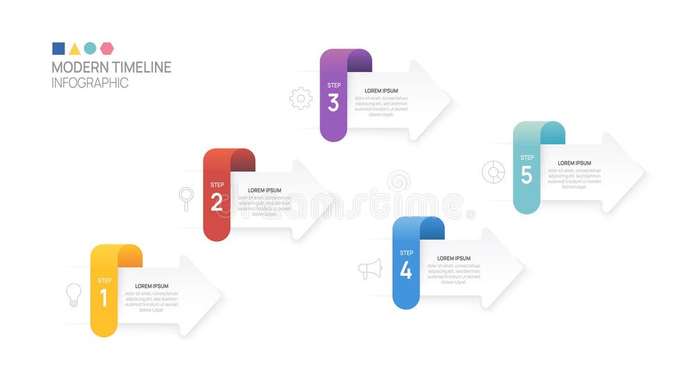 Modern 5 Step Infographics Elements with Arrow and Icon,.timeline ...