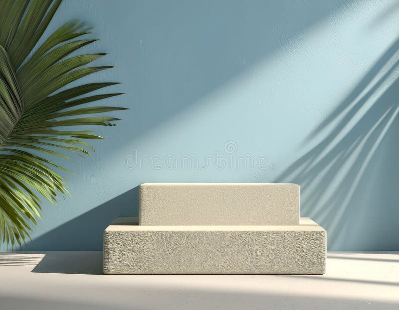 Contemporary Step Podium with Sunshade and Palm Leaf Shadow Abstract ...