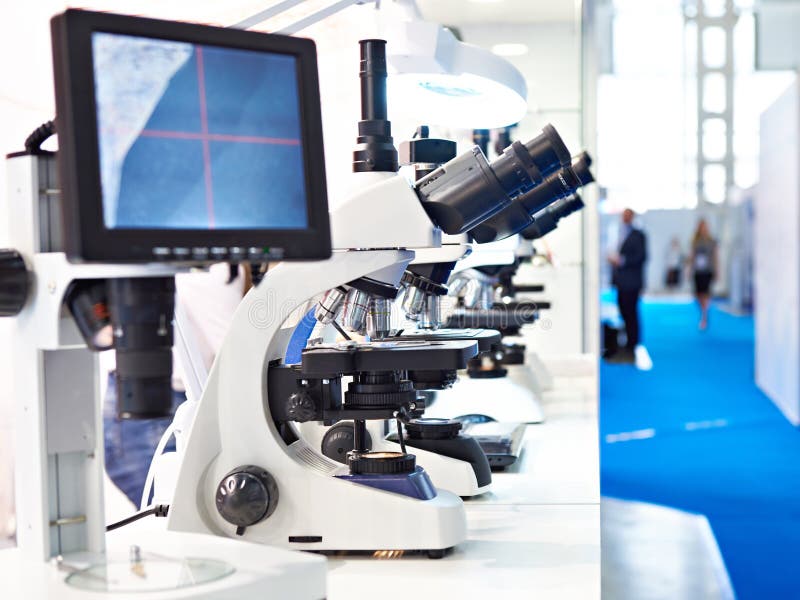 Modern Stereo Microscopes with Monitor Stock Photo - Image of ...