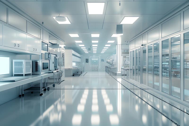 Cleanroom with Sleek and Modern Robots, Interacting with Advanced ...