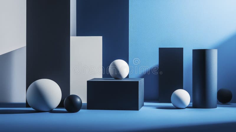 Modern Still Life of Geometric Objects, Including Spheres, Cylinders ...