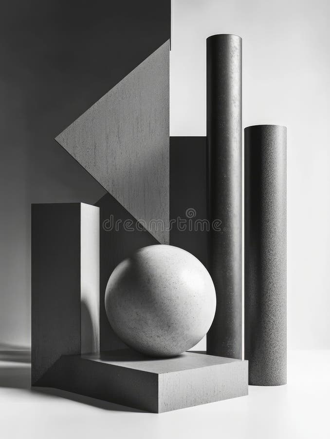 Modern Still Life of Geometric Objects, Including Spheres, Cylinders ...