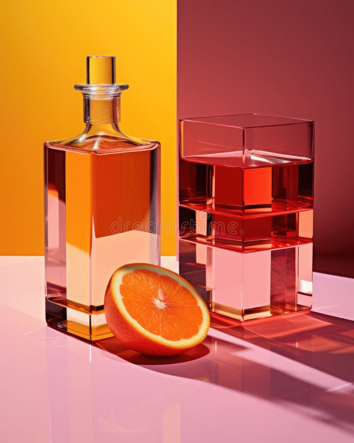 Modern Still Life Minimalism with Orange Fruit on Red Pink Background ...