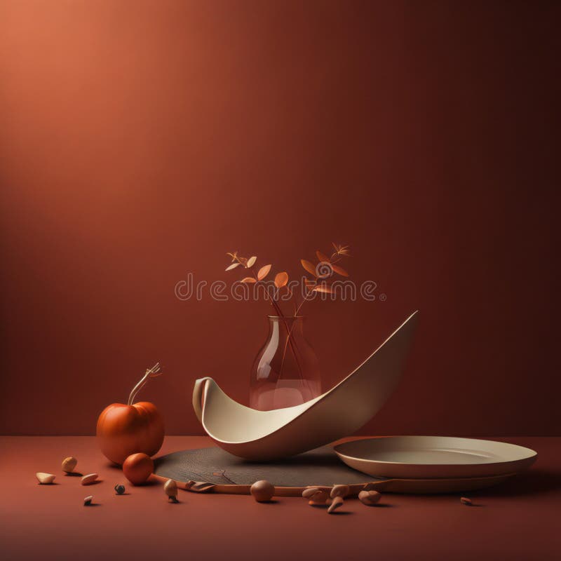 Modern Still Life with Vase, Plate and Apple. Generative Ai Stock ...