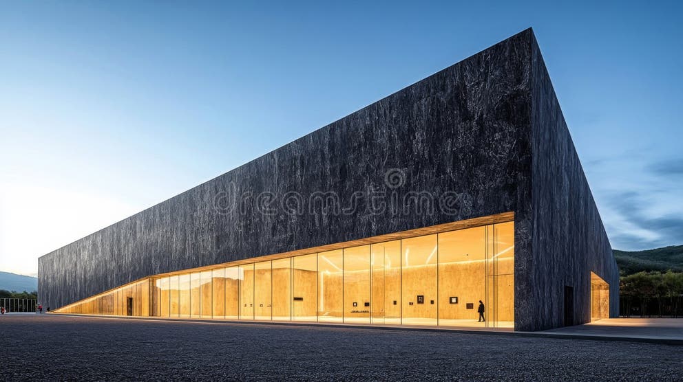 Modern Stone Building Exterior at Dusk Stock Illustration ...