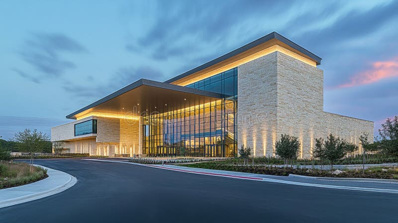 Modern Stone Building Exterior at Dusk Stock Illustration ...