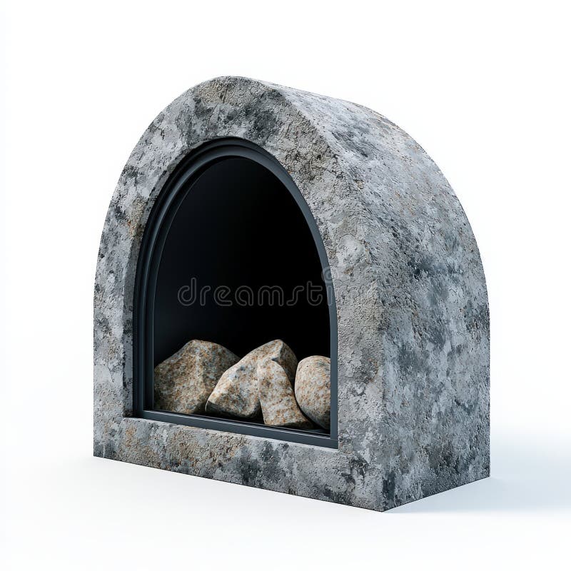 A Modern Stone Fireplace Featuring an Arch Design with Decorative ...
