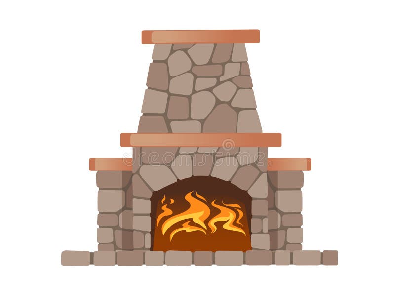 Modern Stone Fireplace with Hot Flame Vector Illustration Isolated on ...