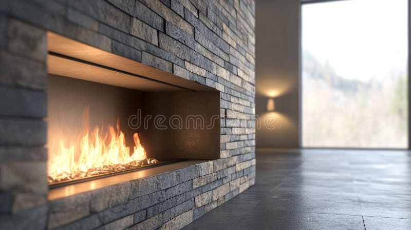 Modern Stone Fireplace with Soft Glowing Fire Stock Illustration ...