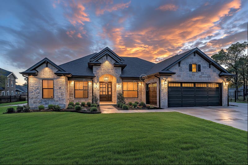 Modern stone house stock illustration. Illustration of architecture ...