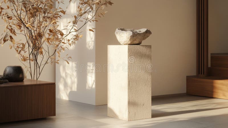 Artistic Wooden Podium with Stone Accents in a Dramatic Spotlight ...