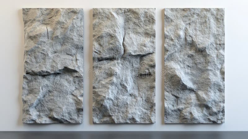 Modern Stone Wall Art Triptych, Gray Rock Texture Panels Stock ...